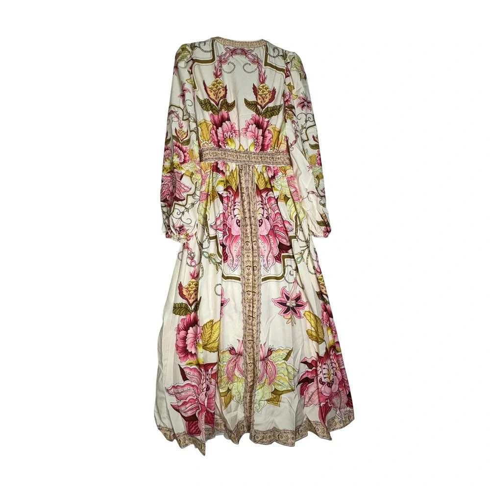 Dresses | Garden Splendor Dress Cream Floral Print Balloon Sleeve Maxi ...